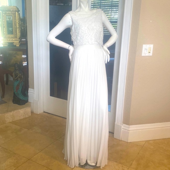 Cache | Dresses | New 238 Cache White Lace Sheer Tummy Pleated Shirt Maxi Prom Dress Sz | Poshmark